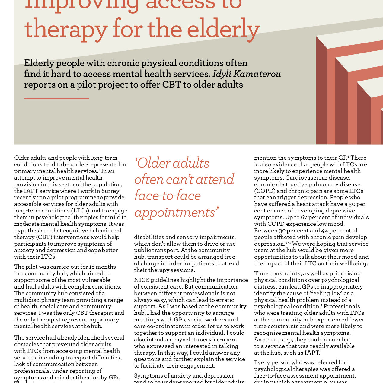 Improving access to therapy for the adults 65+: magazine article ...